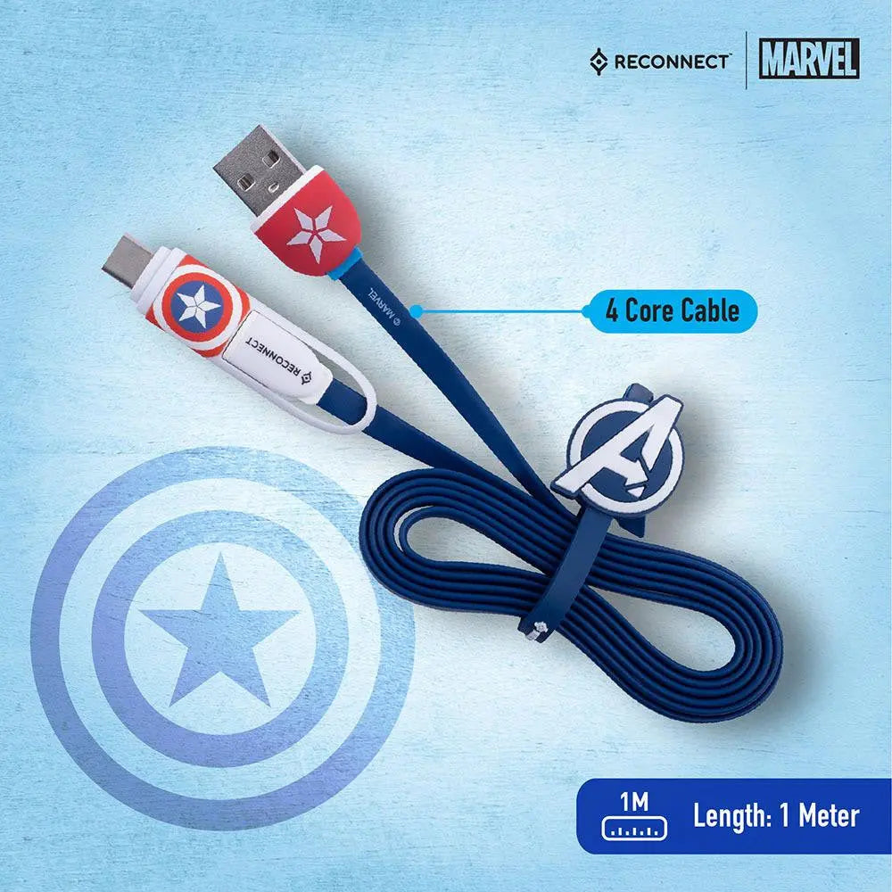 Reconnect DCB301 Marvel Captain America Dual Cable, 1M — TeckPot