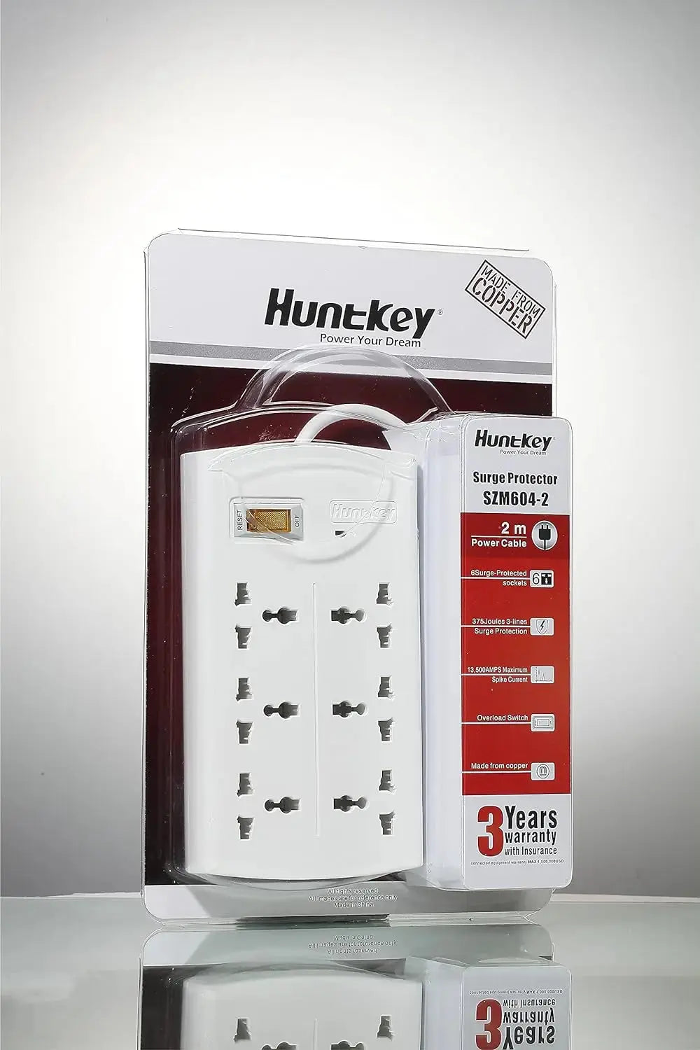 Huntkey SZM604 6 Sockets Universal Power Strip 2m (White) — TeckPot
